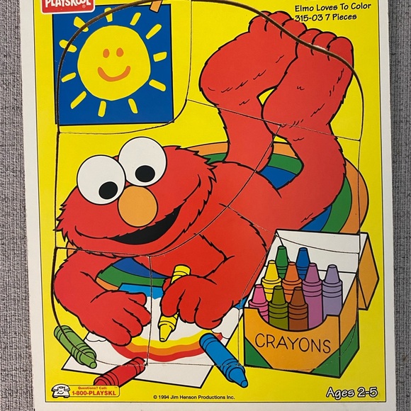 Playskool | Toys | Vintage 994 Elmo Loves To Color Wooden Puzzle | Poshmark